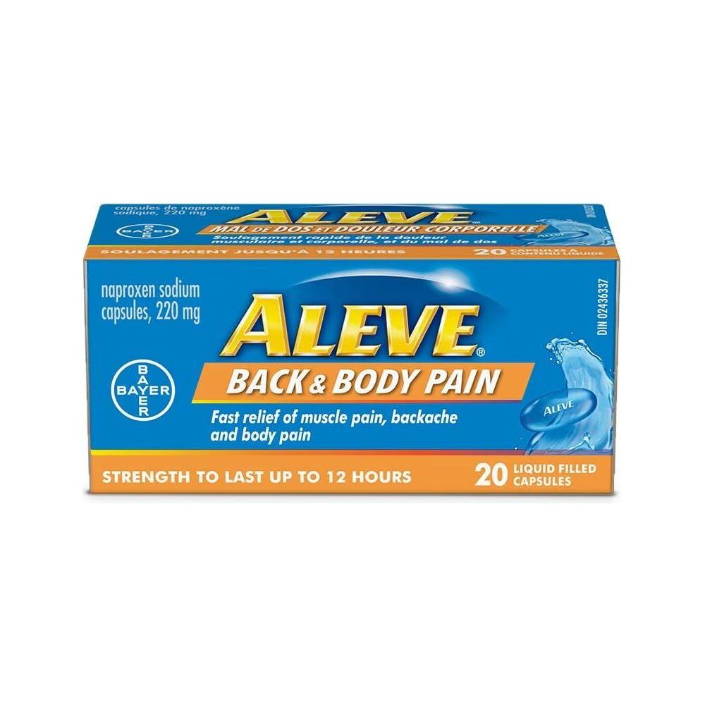 Aleve Back & Body Pain Liquid Capsules 220mg – Okotoks HC Pharmacy